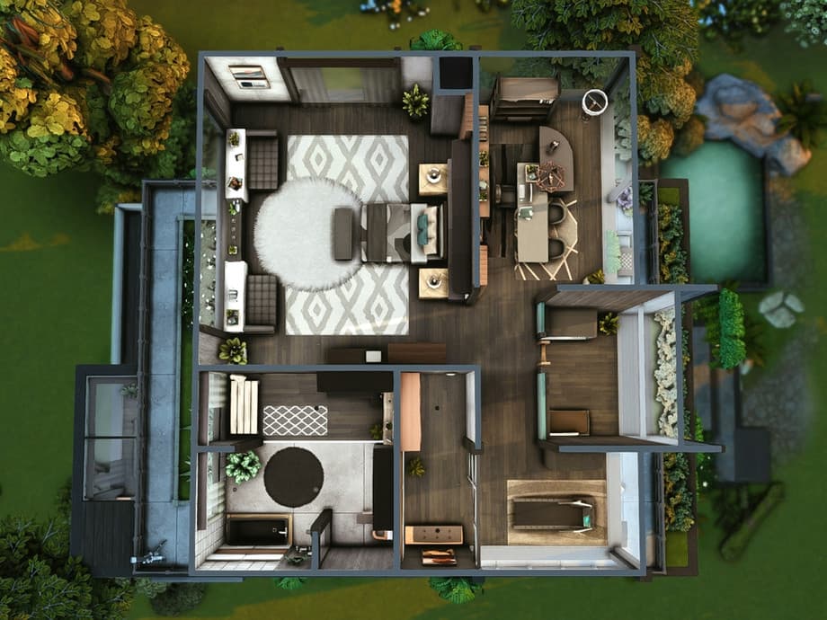 Дом Panoramic Glass House (no CC) | Sims4Mods