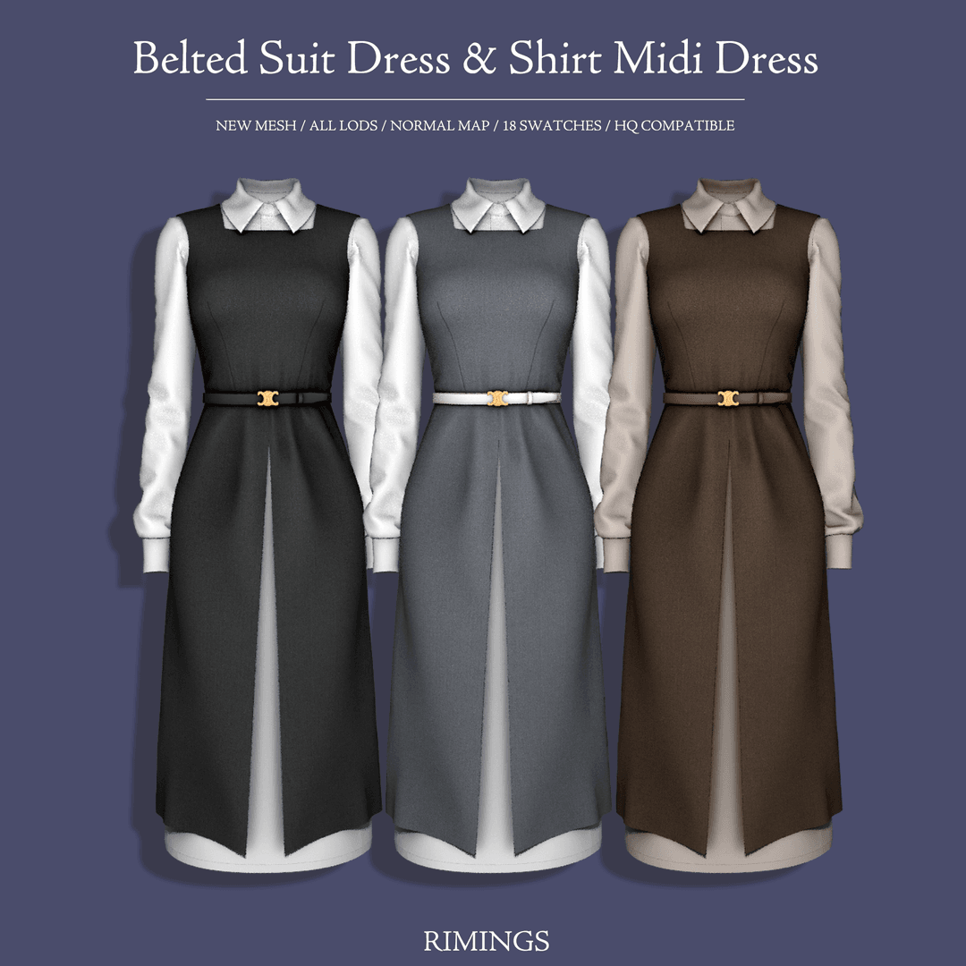 Платье Belted Suit Dress | Sims4Mods
