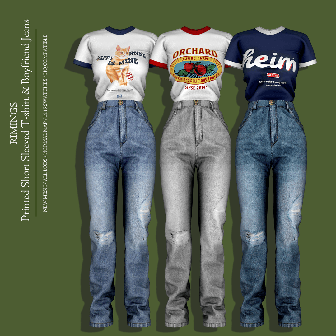 Сет одежды T-shirt & Boyfriend Jeans | Sims4Mods