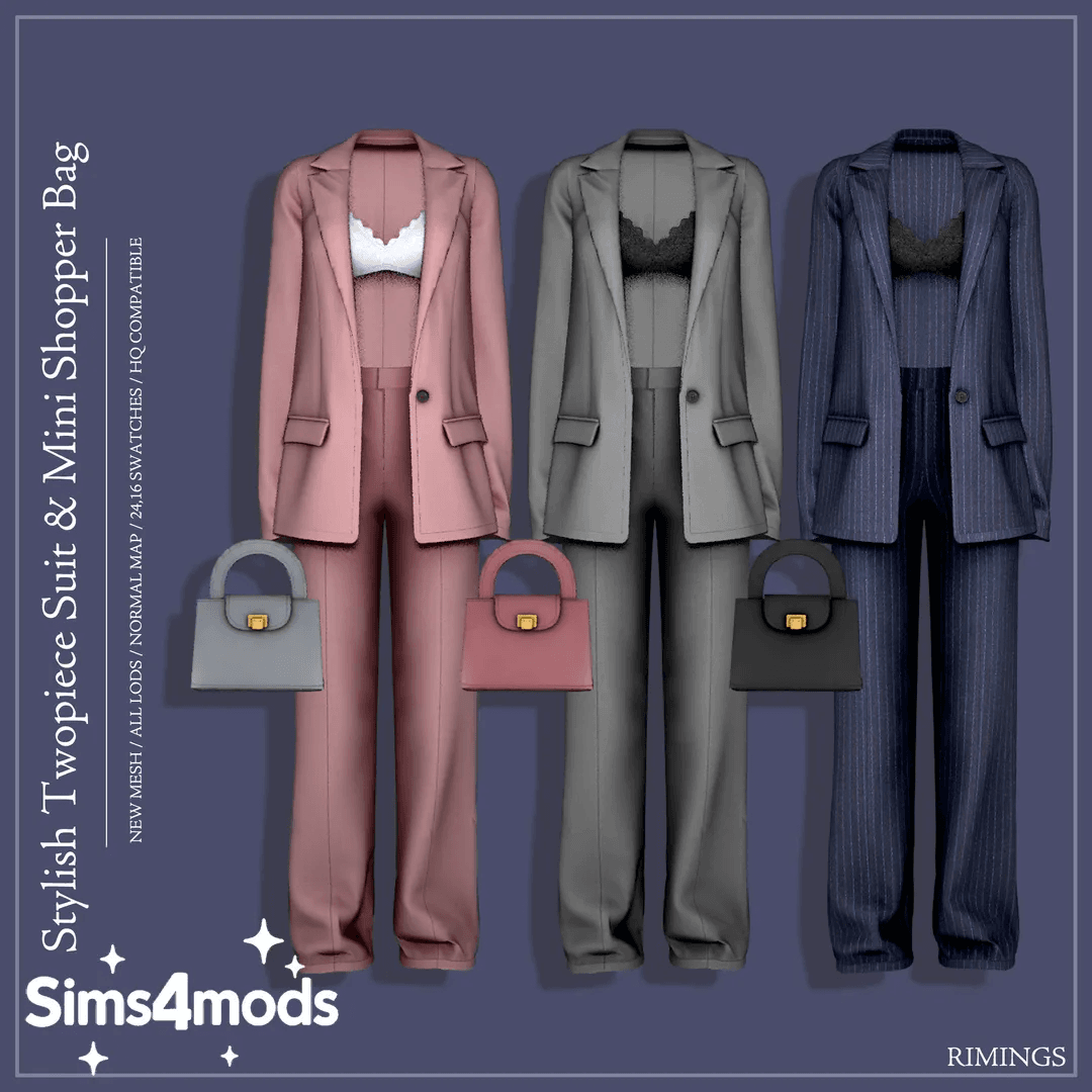 Костюм и сумка Stylish Twopiece Suit&Mini Shopper Bag | Sims4Mods