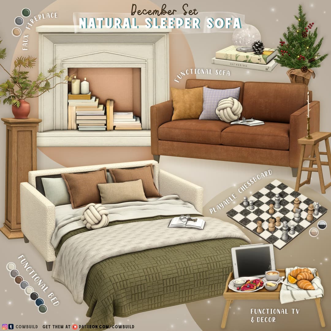 Набор мебели Natural Sleeper Sofa | Sims4Mods