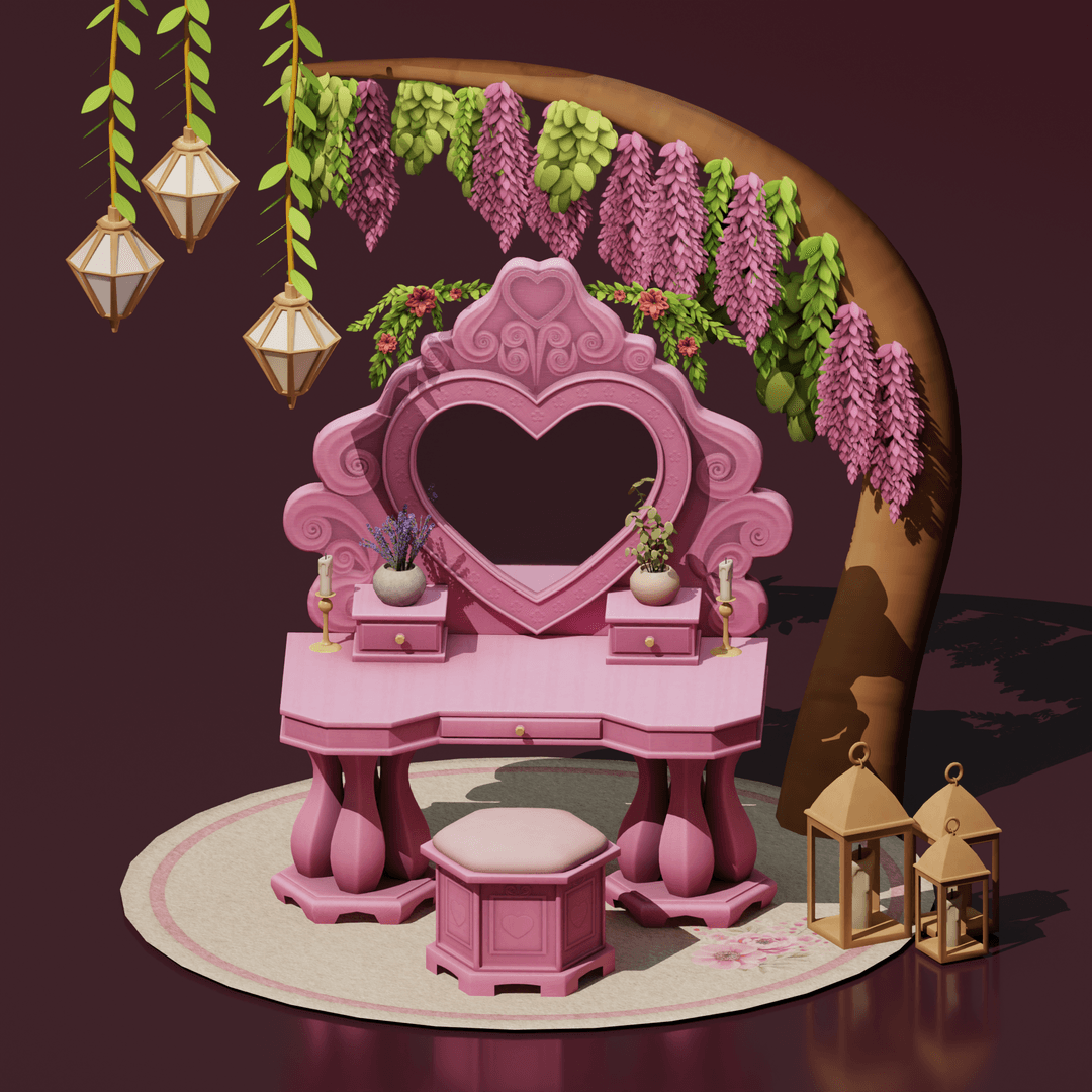 Туалетный столик Pink Wooden Vanity | Sims4Mods