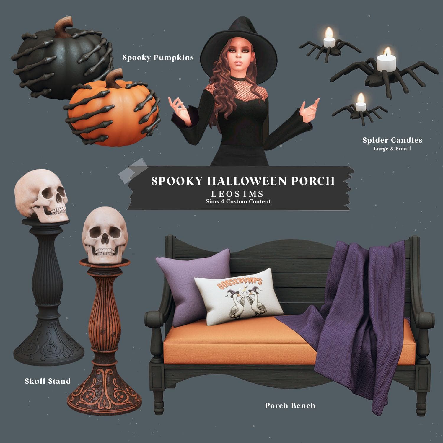 Сет декора и мебели Spooky Halloween Porch | Sims4Mods
