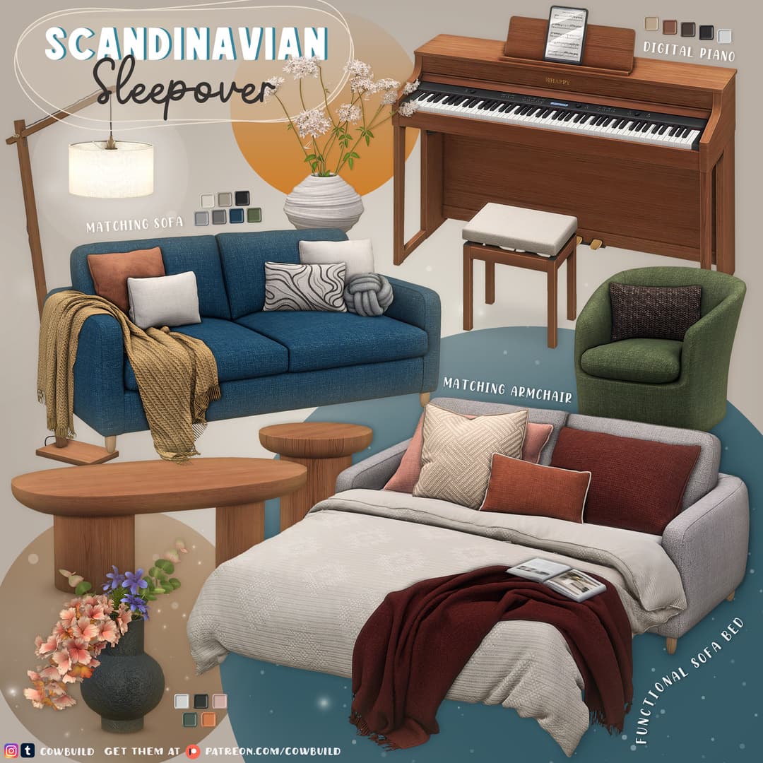 Мебель для гостиной Scandinavian Sleepover | Sims4Mods