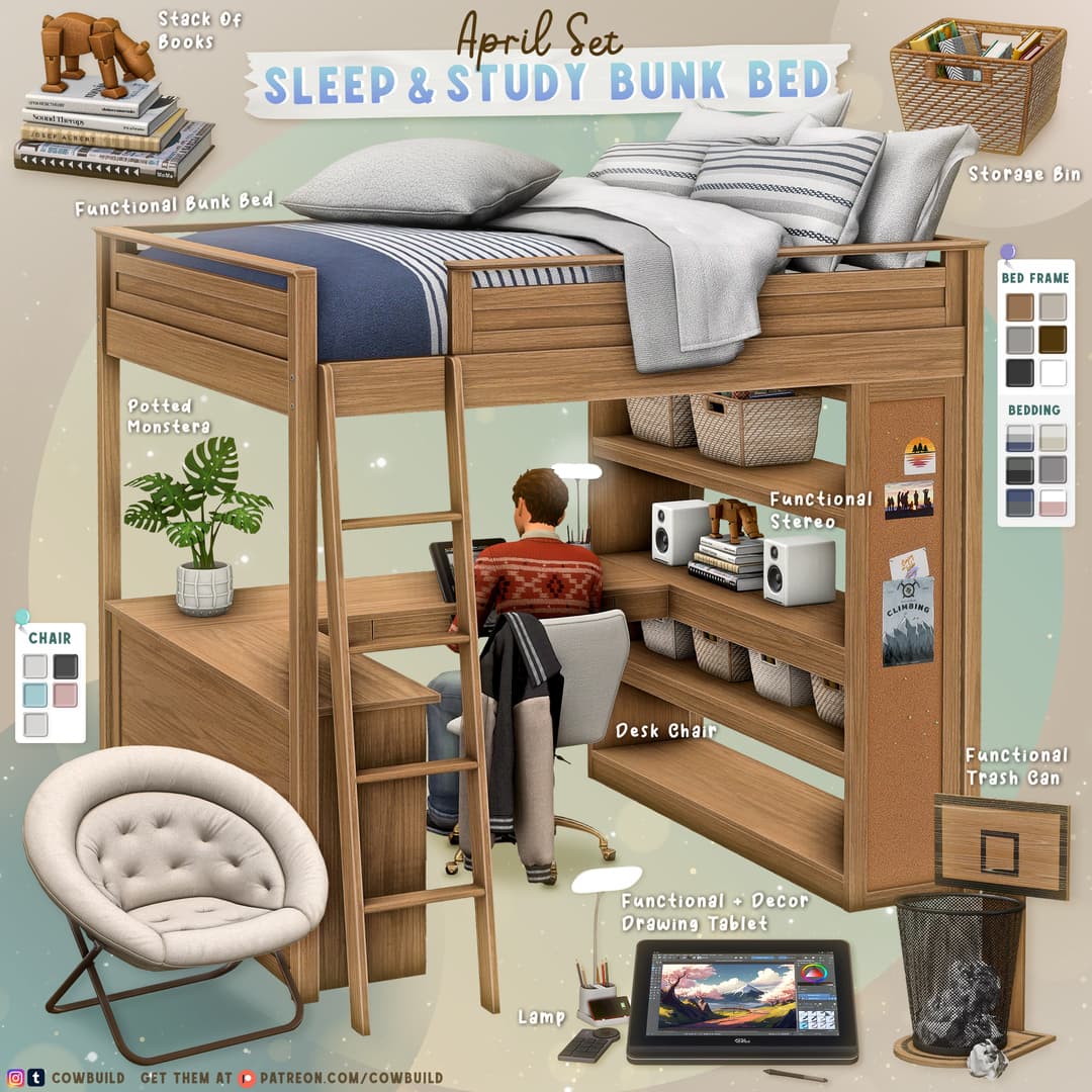 Мебель для спальни Sleep & Study Bunk Bed | Sims4Mods